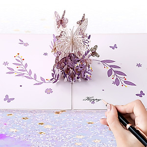 VUDECO Butterfly 3D Pop Up Happy Birthday Card Women Men Kid With Envelope Anniversary Card Wife Husband, Mothers Day Card Mom Greeting Card Wedding Thank You Card Thinking You Card Valentine Day Card