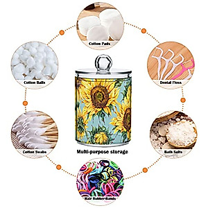 Sletend Sunflower Painting 4 Pack Plastic Qtips Holder Bathroom Container Storage Holder Vanity Canister Jar for Cotton Swabs,Bath Salts,Makeup Sponges,Hair Accessories