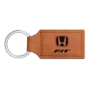 iPick Image Compatible with Honda Fit Rectangular Brown Leatherette Key Chain