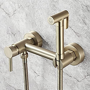 MINJING Bidet Sprayer for Toilet, Brass Handheld Bidet Toilet Sprayer Set, Cold and Hot Water Bidet Sprayer for Bathing Pets, Personal Hygiene, Brushed Gold