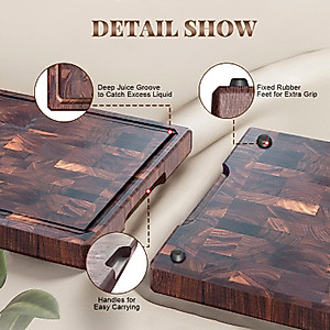 COCOBOSS Walnut Cutting Boards for Kitchen Chopping Board End Grain Cutting Board Premium Black Walnut Wood Cutting Board with Juice Groove, Non-Slip Feet & Handles(13.5 x 9.4 x 1.0 Inch, Gift Box)