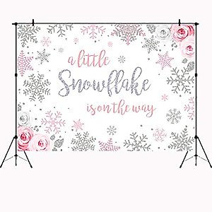 Aperturee 7x5ft Christmas Snowflake Photo Backdrop a Little Snowflake is on The Way Floral Photography Backgrounds Baby Shower Birthday Children Party Decoration Photo Booth Studio Props