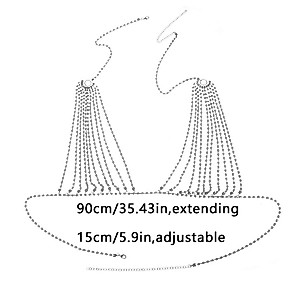 Sethain Boho Crystal Body Chain Sparkly Rhinestone Bikini Chest Chains Bra Nightclub Body Accessories Jewelry for Women and Girls (Silver)