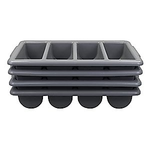 Teyyvn 4-Pack 4-Compartment Cutlery Box, Plastic Commercial Silverware Bin, Gray