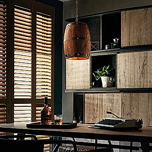 Newrays Antique Wood Wine Barrel Pendant Lamp Hanging Rustic Unique Kitchen Bar Ceiling Lamp Light Fixtures (S)