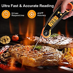 QP Meat Thermometer, Waterproof Instant Read Food Thermometer, Folding Probe Digital Thermometer for Cooking with Backlight & Magnet, for Oil Deep Frying, Baking, Outdoor Cooking, Grilling, BBQ