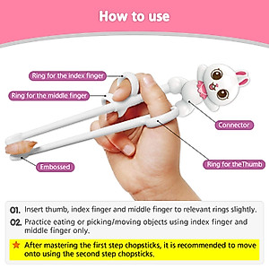 Edison Friends Rabbit White Chopsticks, Training Chopsticks, Learning, Beginner, Brain Training, Practice, Korean Food, Japanese Sushi, 1 Step to Learn Chopstick, Right Handed - Made in Korea