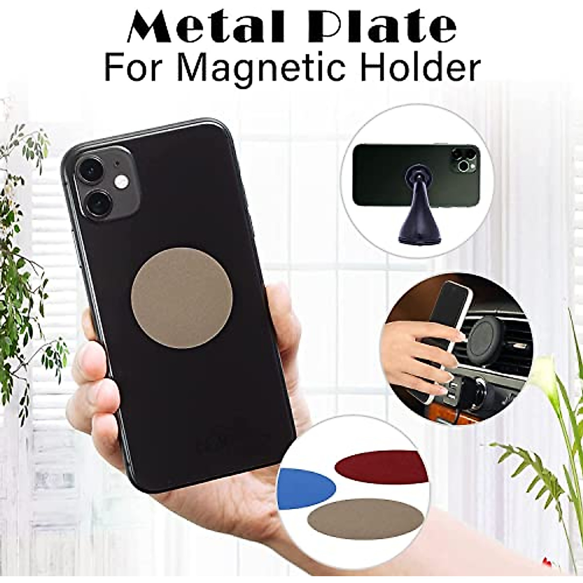 SALEX Replacement Metal Plates Set with Matte Circles. Kit of 18 Round Iron Discs Without Holes for Magnetic Car Phone Holders, Wall & Air Vent Mounts, Cases, Magnets. 3M Adhesive Backing. 18 Pack