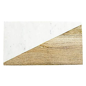 Creative Co-Op DF2367 Mango Wood & Marble Cutting Board/Serving Brass Feet Pedestal Tray, White