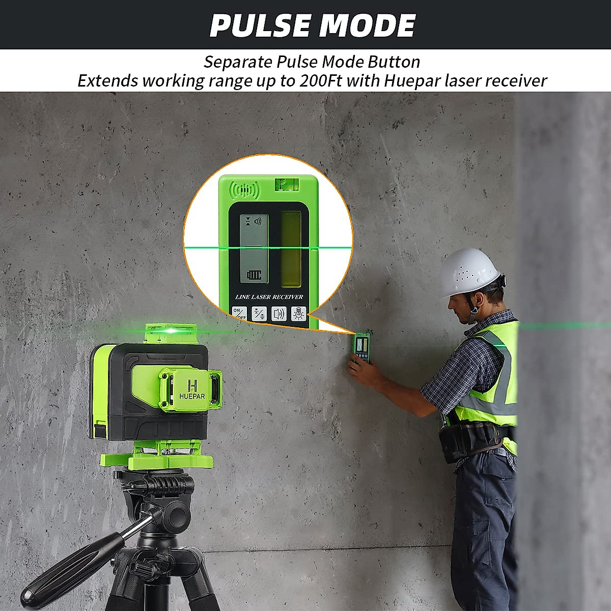 Laser Level Self-leveling Huepar 4x360 Green Cross Line Floor Laser Tool with Remote Control -2 x 360 Horizontal/Vertical Lines Nivel láser with Rechargeable Li-ion Battery & magnetic Bracket-904DG