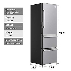 Galanz GLR12BS2K16 Bottom Mount Freezer Refrigerator, Three Doors Fridge, 12.3 Cu.Ft, Stainless Steel