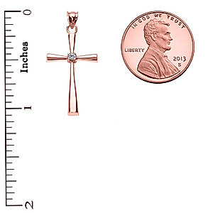 Religious Jewelry by FDJ 14K Rose Gold Solitaire Diamond Accented Cross Pendant Charm (K-M Color, Promo Clarity)
