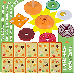 Montessori Mama Stacking Hamburger Toy, Create a Burger Sequencing Stacker, Food Stacking Toys Hamburger, Multi Cultural Play Food Sorting Toy