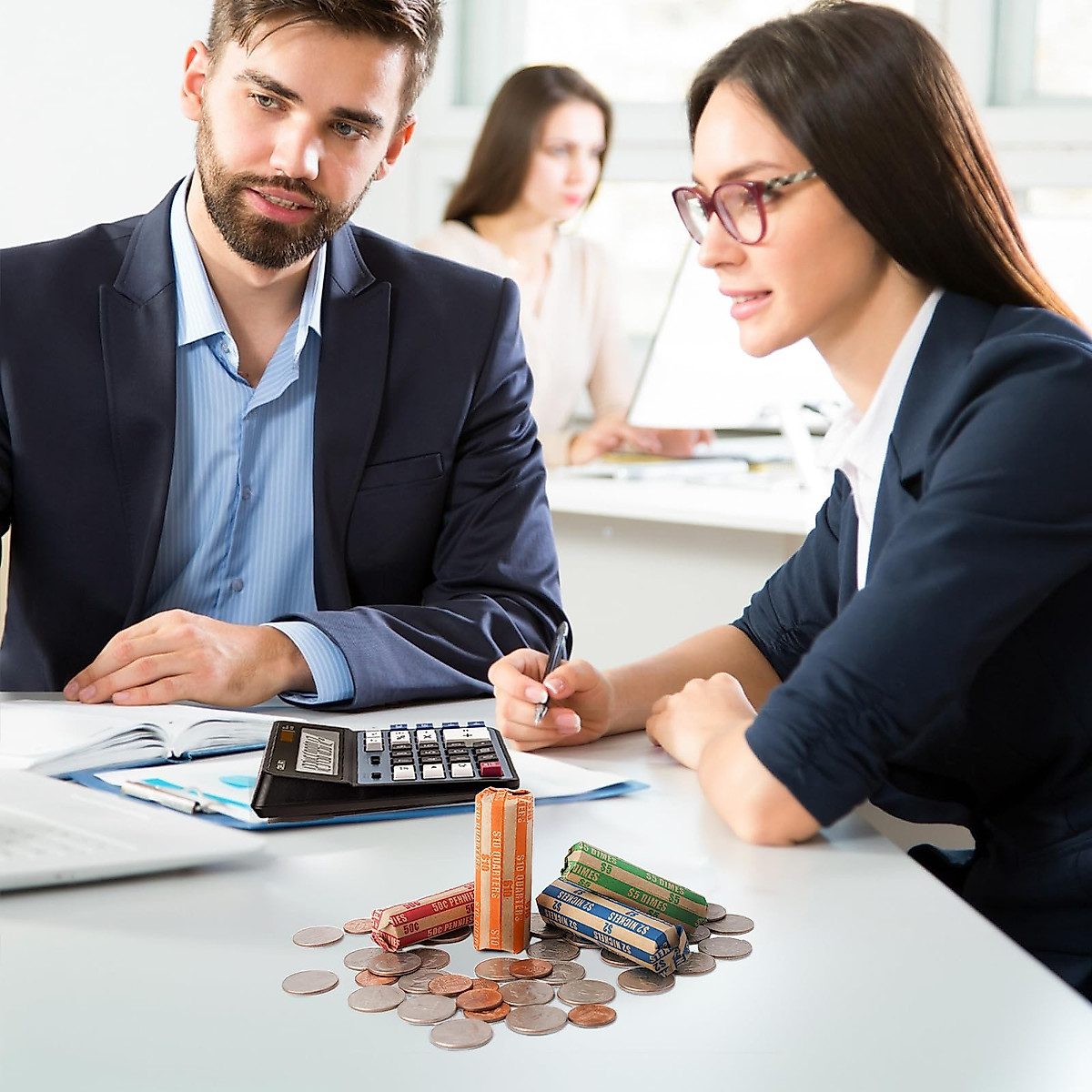 Coin Wrappers Assorted 500 Flat Stripped Coin Roll Wrappers for All Coins Including 200 Quarter Wrappers and 100 Each of Penny, Nickel, Dime Wrappers