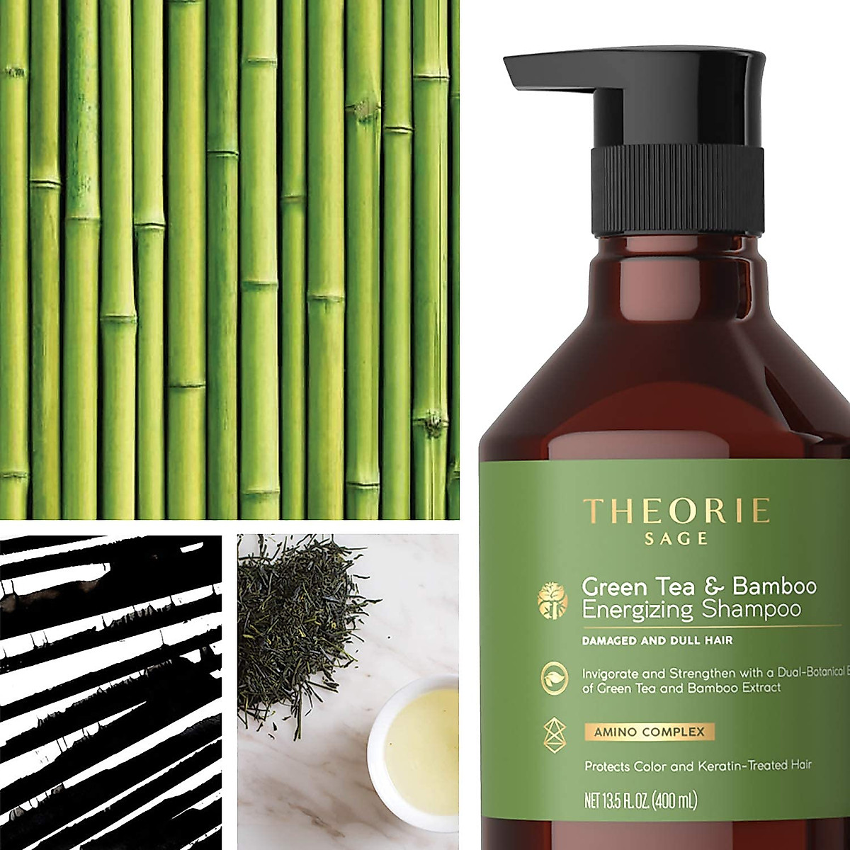 Theorie Green Tea & Bamboo Energizing Conditioner - 400mL, Restorative Formula, Invigorating Scent, Color & Keratin Safe