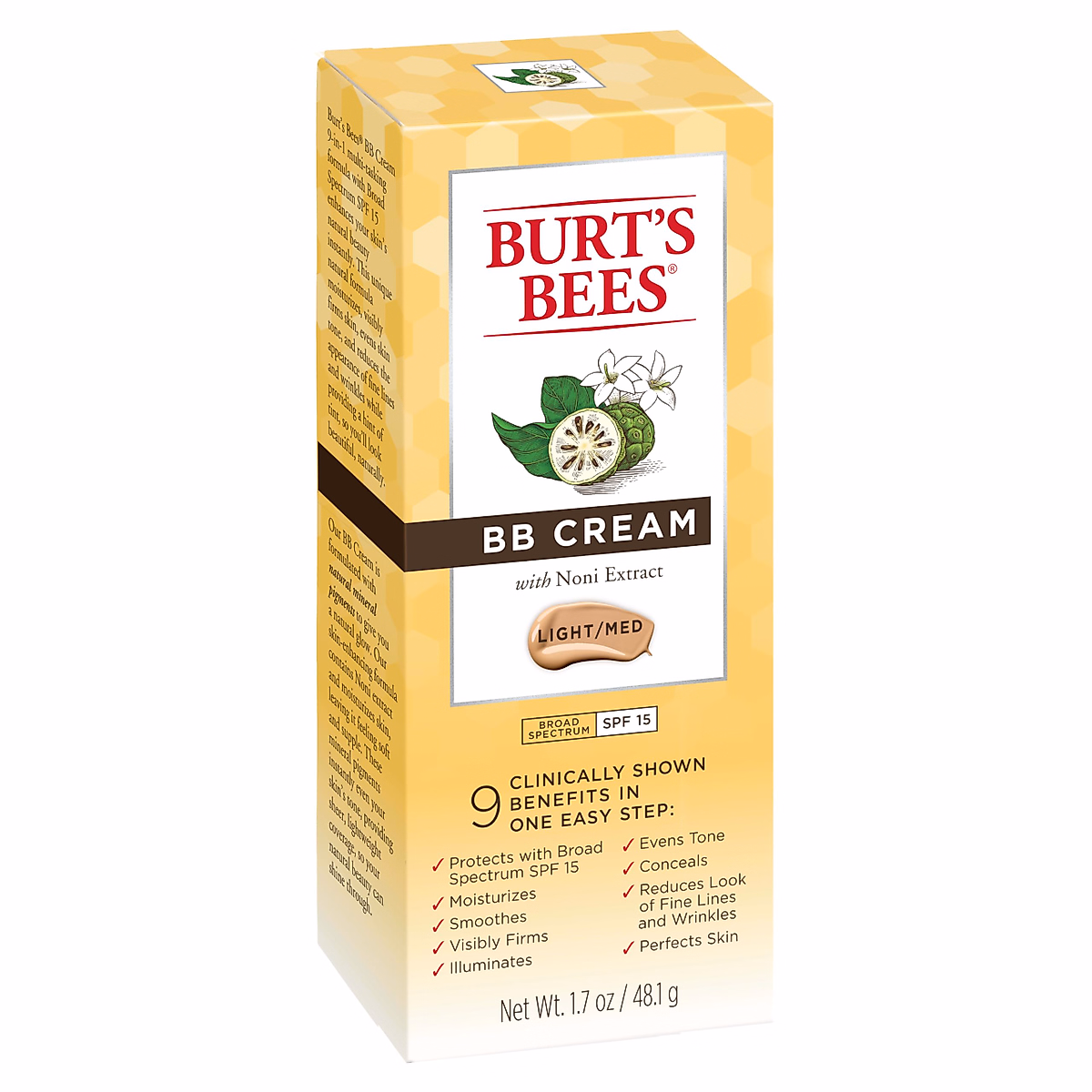 Burt's Bees BB Cream With SPF 15, Broad-Spectrum Sunscreen Tinted Lotion for All Skin Types, 98.9 Percent Natural Origin Skin Care, Light to Medium, 1.7 oz. Tube