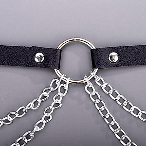 Wiwpar Punk Black Leather Body Waist Chain Silver Tassels Layered Belly Belt Nightclub Rave Party Body Jewelry Accessory for Women Girls（style2