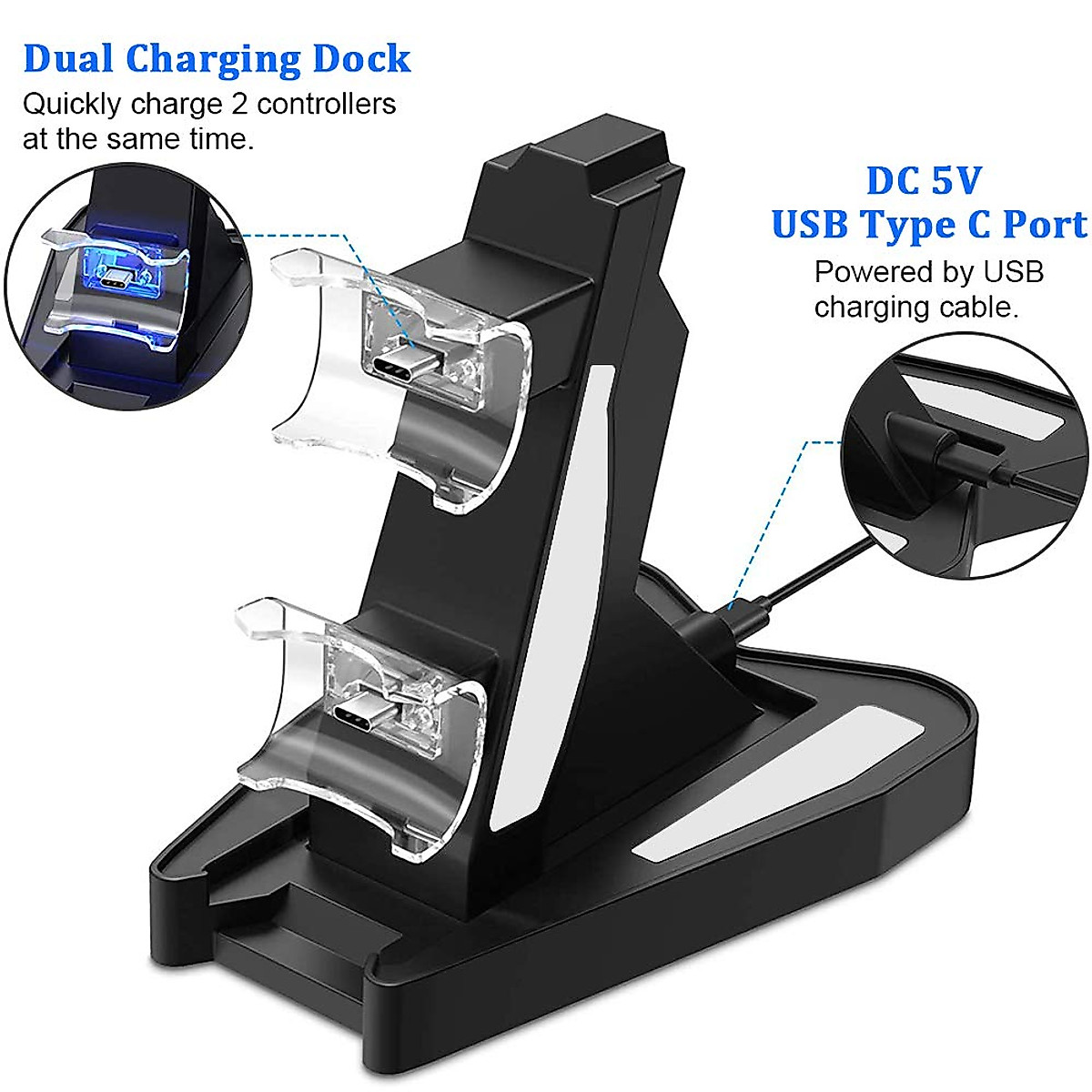 PS5 Controller Charger with LED Indicator, Fast Charging Dualsense Charging Station Dock for Dual Playstation 5 Controllers