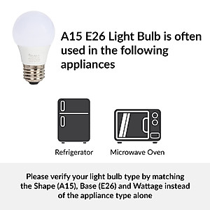 Simba Lighting LED A15 Refrigerator Light Bulbs (2-Pack) 5W 40W Replacement Waterproof Small for Appliances, Freezers, 120V, E26 Standard Medium Base, Frosted Cover, Not Dimmable, 5000K Daylight