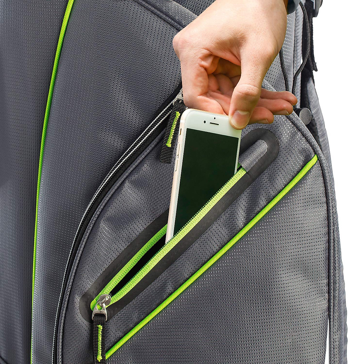 Izzo Golf Izzo Ultra-Lite Cart Golf Bag With Single Strap & Exclusive Features, Gray/Lime, 35’’ x 14’’ x 11’’