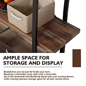 JAXSUNNY Industrial 5-Tier Open Storage Bookshelf Bookcase Organizer Furniture with Metal Frame for Home, Living Room, Office, Bedroom, Stable, Rustic Brown