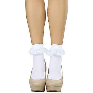 ToBeInStyle Women's Lace Ruffle Anklet Socks - White - One Size