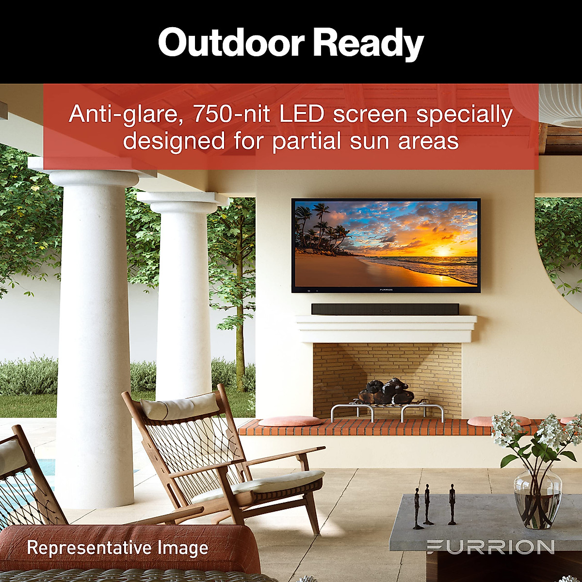 Furrion Aurora 55-Inch Partial-Sun 4K Outdoor Smart TV - Weatherproof Television w/ HDR10, Anti-Glare, 750-Nit LED Screen, Impact-Resistant Screen, External Antenna for Partially Sunny Outdoor Areas
