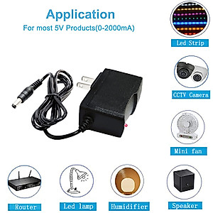 5Volt 2A DC Power Supply Adapter 5V Power Supply 10W AC Adapter 100V-240V AC to DC 5V 2A 1A Power Adapter Transformers Replacement Power Cord 5.5mm*2.5mm DC Plug