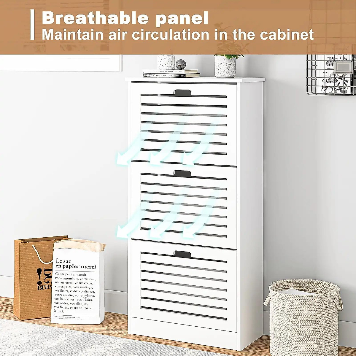 Miscoos Entryway Shoe Storage Cabinet with 3 Flip Drawers, Hidden Narrow Slim Free Standing Shoe Closet Rack Organizer for Hallway Front Porch