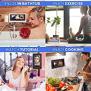 QeeHeng 2 Stickers Shower Phone Holder Waterproof Bathroom Mobile Phone Shell Anti-Fog Case for Shower,Kitchen Wall Mounted,6.8 Inch Support Touch Screen(Blue)