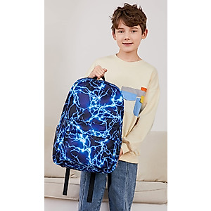 RBYGPL Backpack for Boys Elementary Bookbags Durable Lightweight Teenager Student School Bags Travel Waterproof Starry Lightning (1-Blue Lightning)