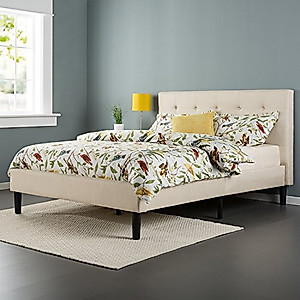 Zinus Ibidun Upholstered Button Tufted Platform Bed/ Mattress Foundation/ Easy Assembly/ Strong Wood Slat Support, Queen, Beige