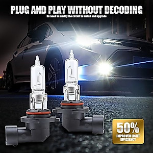 gunhunt 2 PCS Car 9005-55W Headlight Halogen Bulb, 12V Quartz Lamp Ultra-bright Beam Low/High Beam Fog Light Replacement, All-in-one Plug and Play Bulb, Universal Lighting for Car (Warm White Light)