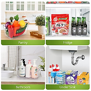 Set Of 10 Refrigerator Pantry Organizer Bins, Clear Plastic Food Storage Bins for Kitchen, Countertops, Cabinets, Fridge, Freezer, Bedrooms, Bathrooms, Clear Plastic Pantry Storage Containers