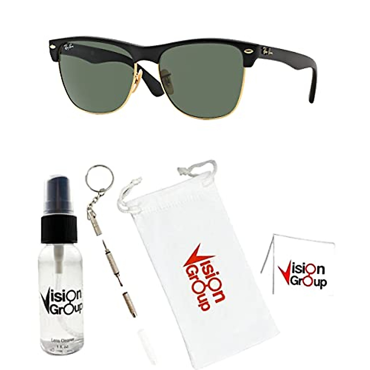 Ray-Ban RB4175 Clubmaster Oversized Sunglasses + Vision Group Accessories Bundle for unisex-adult (Demi Gloss Black On Arista/Crystal Green (877)