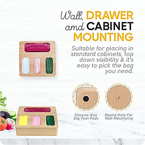 Ziplock Bag Storage Organizer and New plastic Dispenser Food Storage Baggie Holder Compatible with Most Brands Gallon, Quart, Sandwich, Candy and Snack Bags for Kitchen Drawer or Wall Mount