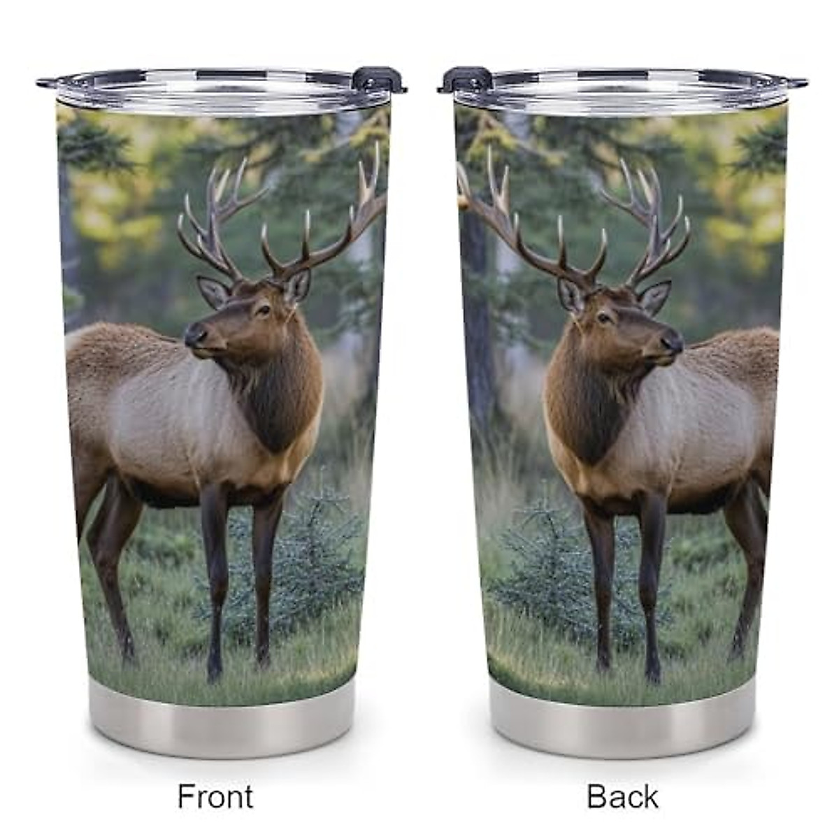 FHENMSA Reusable Plastic Water Cups with Lids,Fall Moose Deer Print Anti-overflow Cup,sports Travel Coffee Cup