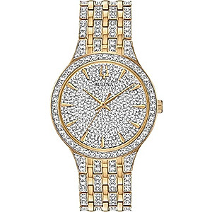 Bulova Ladies' Crystal Phantom Gold Tone Stainless Steel 2-Hand Quartz Watch, 440 Crystals and Pave Dial Style: 98L263
