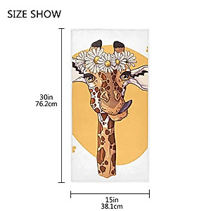 HUSSRITY Funny Giraffe with Daisies Towels Super Soft Hand Towel Highly Absorbent Washcloths Quick Dry Bath Towel 30x15 Inch Durable Lightweight