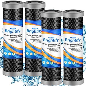 Brightify 10"x2.5" 5 Micron Carbon Water Filter, Whole House Carbon CTO Water Filter Cartridge Replacement Fits Culligan D-10A, P5-D, DuPont WFPFC8002, SCWH-5, GE FXWTC, Whirlpool WHCF-WHWC, 4 Pack