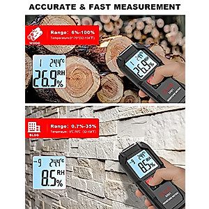 QLUUE Digital Moisture Meter, Moisture Tester with Replaceable pin, Temperature Measurement, Backlit LCD Display Moisture Detector for Wood, Building, Floor