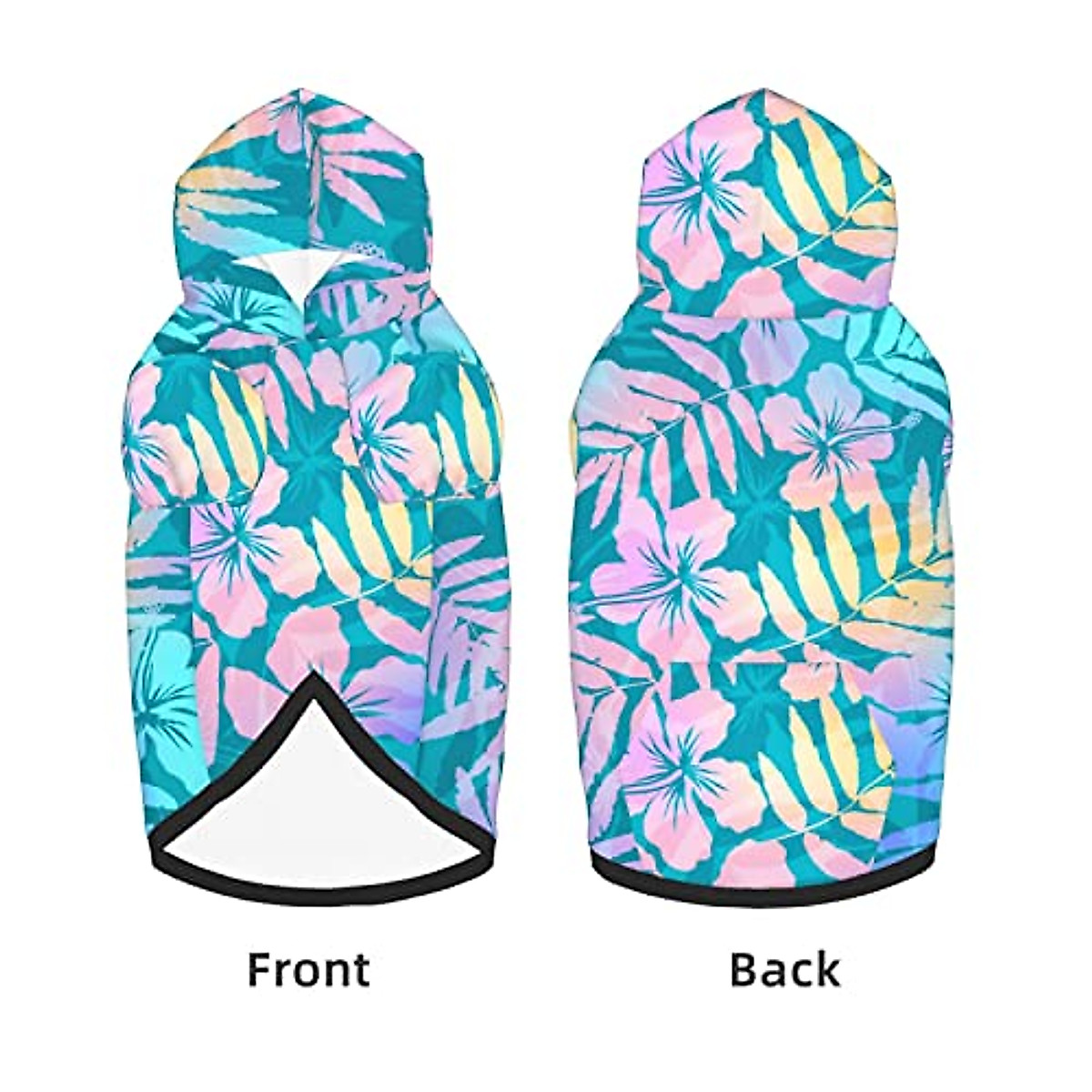 Large Dog Hoodie Turquoise-Blue-Pink-Flowers-Leaves Pet Clothes Sweater with Hat Soft Cat Outfit Coat Small