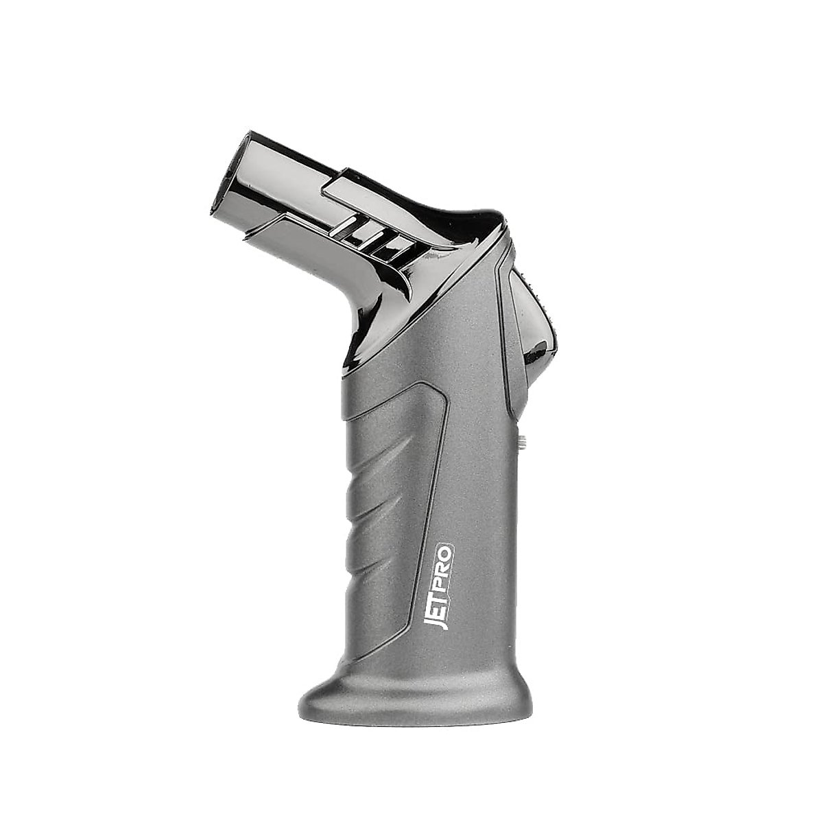 JETPRO Butane Torch with Fuel Gauge Refillable Kitchen Torch Lighter with Fire Locking Device and Adjustable Flame One-Handed Operation Blow Torch for Grill, BBQ(Butane Gas is Not Included) (Gray)