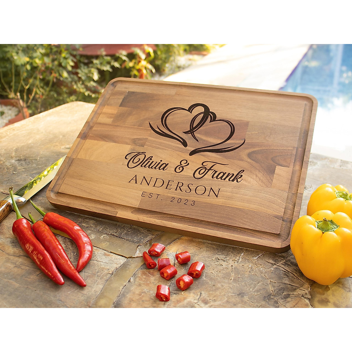 Custom Cutting Board | Personalized Cutting Board | Custom Meat Board | Couple Cutting Board | Wedding Cutting Board | Housewarming Gift | Engagement Gift for Couple (Without Handle)