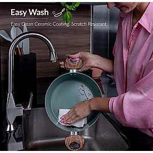 Phantom Chef Bundle: 11" Deep Frypan & 4.4 QT Casserole Stockpot | Aluminum Body Non-Stick Ceramic Coating | With Soft Touch Stay Cool Handle | Dishwasher Safe | Non-Toxic PFOA & PTFE Free Pan | Green