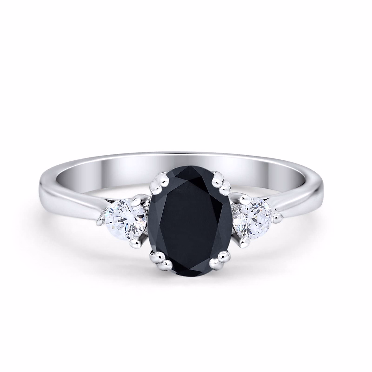 Simulated Black Cubic Zirconia Size-11 Three Stone Wedding Engagement Ring Oval Round Simulated Cubic Zirconia 925 Sterling Silver
