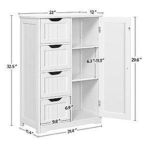 Yaheetech Wooden Floor Cabinet, Side Storage Organizer with 4 Drawers and 1 Cupboard, Freestanding Entryway Storage Unit Console Table, Bathroom Furniture Home Decor, White