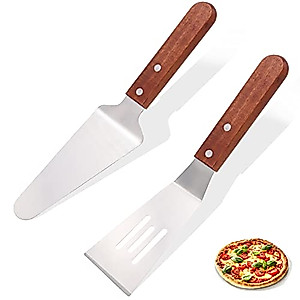 Wood Handle Pie Server and Cake Server Set Stainless Steel Set for Cutting and Serving Desserts, Brownies