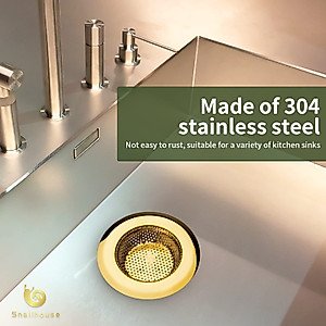 Snailhouse Kitchen Sink Strainers, 2 Pack Stainless Steel Mesh Sink Drain Basket Food Catcher, Large Wide Rim of 4.5 Inches Diameter, Gold