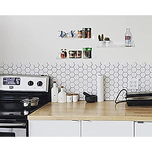 Blingsoul Set of 6 Clear Acrylic Floating Shelves - 5mm Invisible Wall Mounted Shelf, Makeup Display Organizer Nursery Bookshelf Spice Lip Shelf, Bathroom Storage or Room Décor Shelf